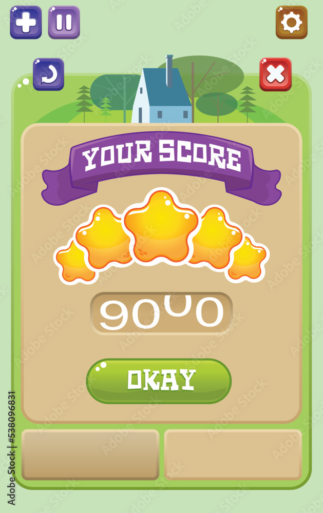 Set of mobile casual game ui elements: buttons, awards, stars, ribbons ...