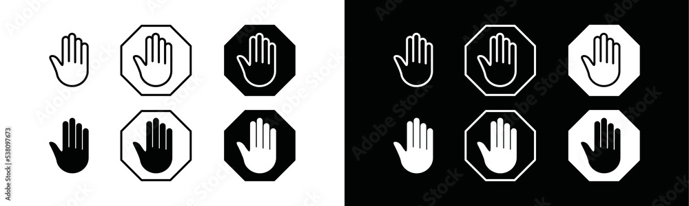 Stop sign in the hexagon icon vector collection. Hand signal or ...