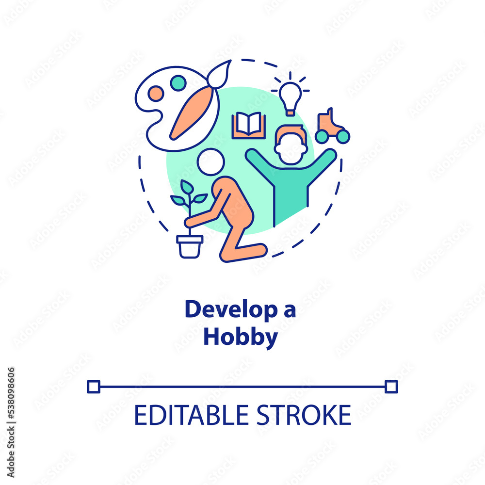 Develop hobby concept icon. Take break from routine life. Improving ...