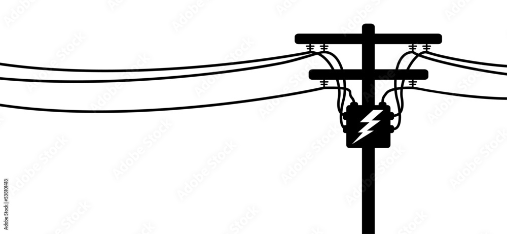 Tangent towers. High voltage pole, electric wires and telephone cable ...