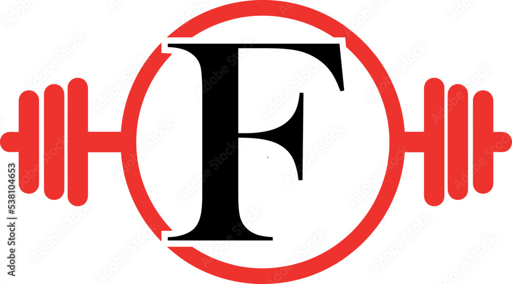 Letter f Logo With barbell template illustration. Fitness Gym logo ...
