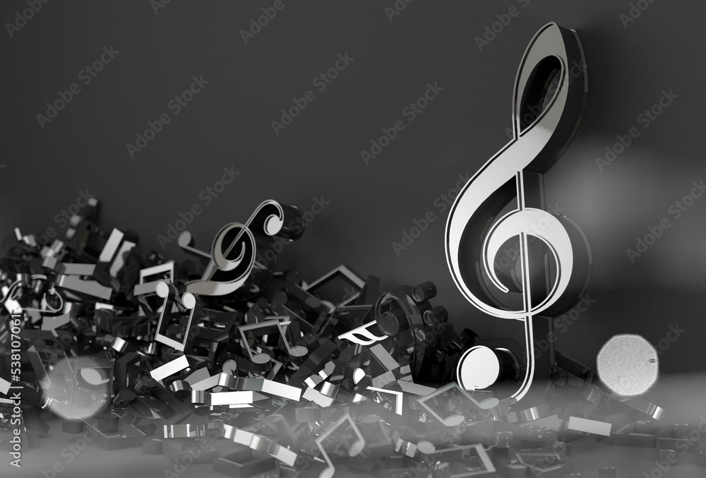 Diseño de fondos musicales. Escritura musical. Ilustración 3d de notas ...