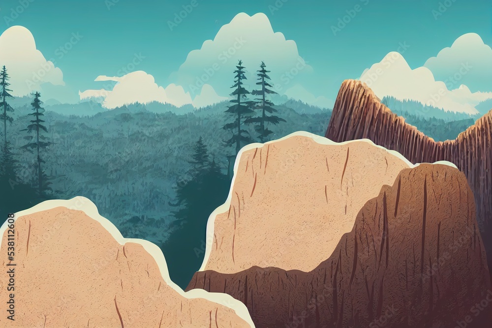 Log bridge between mountains above cliff in rock peaks landscape with ...