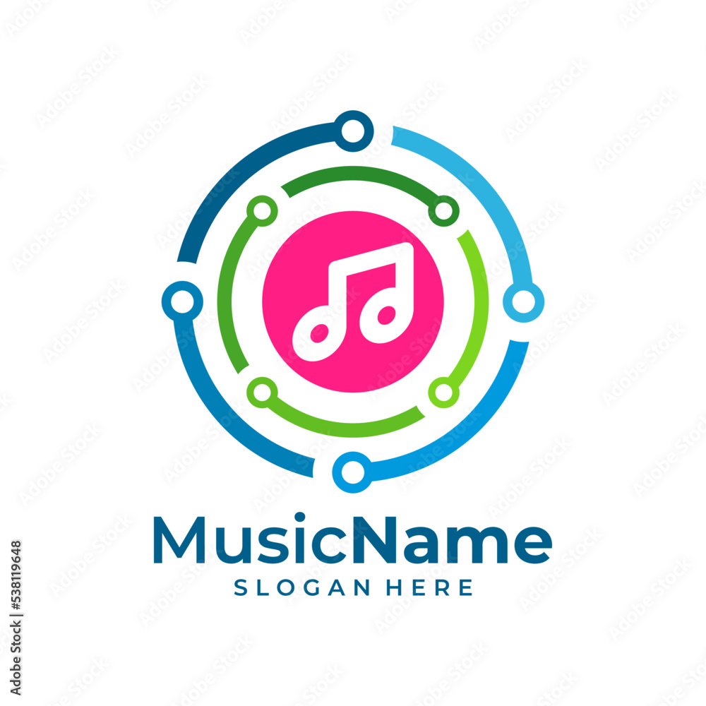 Vecteur Stock Tech Music Logo Vector. Circuit Music logo design ...