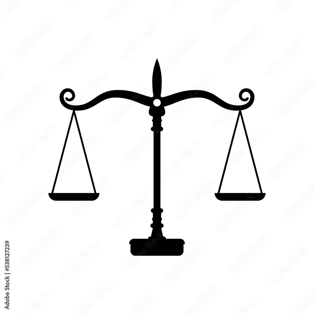 Scale symbol vector isolated on white background. Court icon. Balance ...