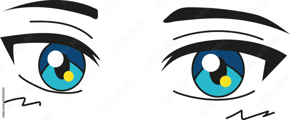 Cute kawaii hand drawn anime eyes. Manga style big blue eyes. Yellow ...