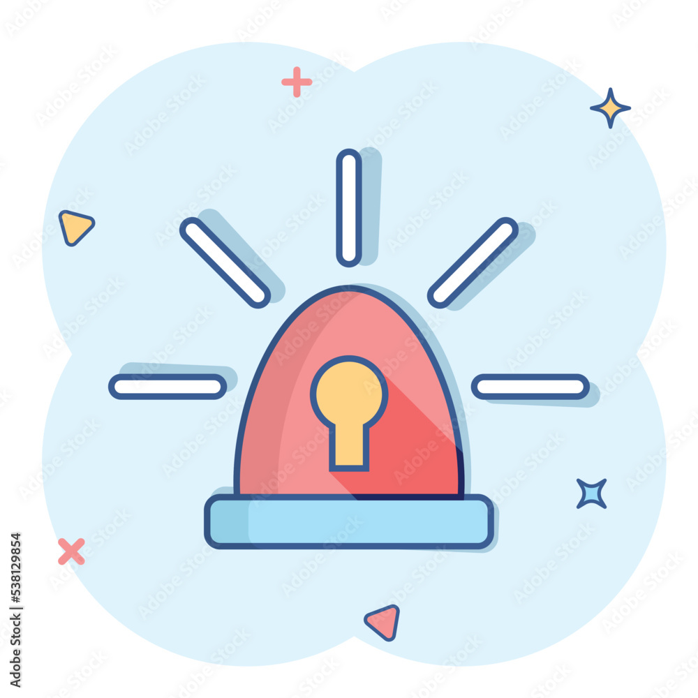 Emergency siren icon in comic style. Police alarm vector cartoon ...