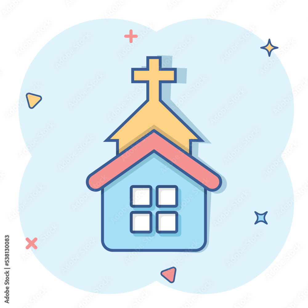 Church icon in comic style. Chapel vector cartoon illustration on white ...