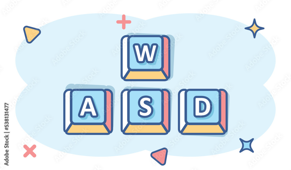 Wasd button icon in comic style. Keyboard cartoon vector illustration ...