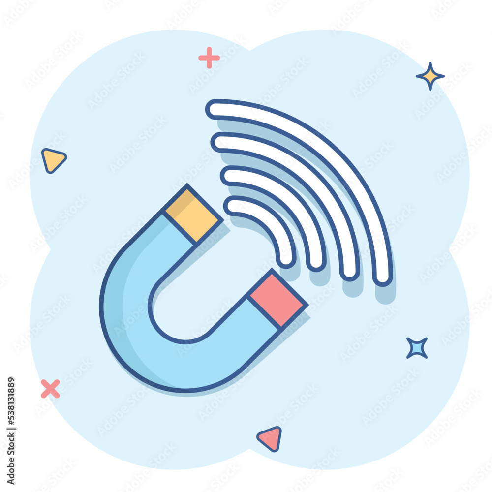 Magnet icon in comic style. Attract cartoon vector illustration on ...