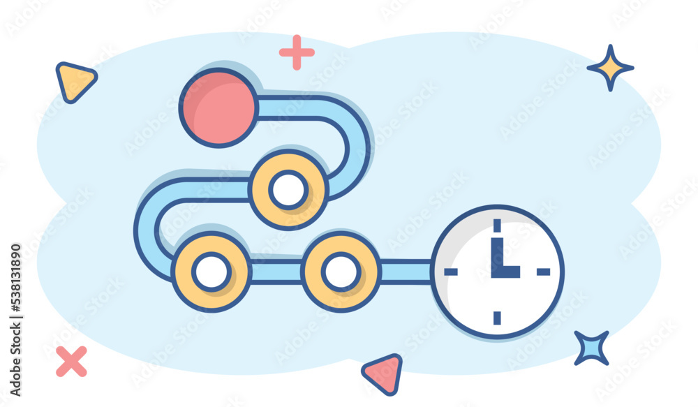 Timeline icon in comic style. Progress cartoon vector illustration on ...