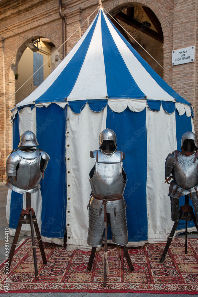 Historical re-enactments medieval weapons and armor appearing in ...