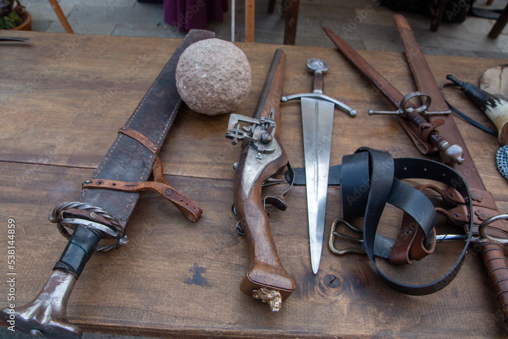 Historical re-enactments medieval weapons and armor appearing in ...