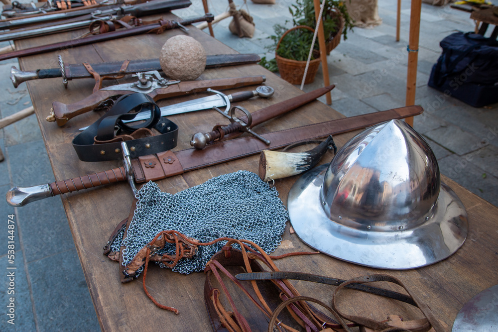 Historical re-enactments medieval weapons and armor appearing in ...