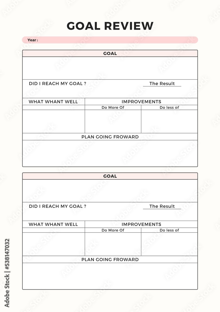 A4_size_Goal Review Planner Template | Elegant Minimalist Productivity ...