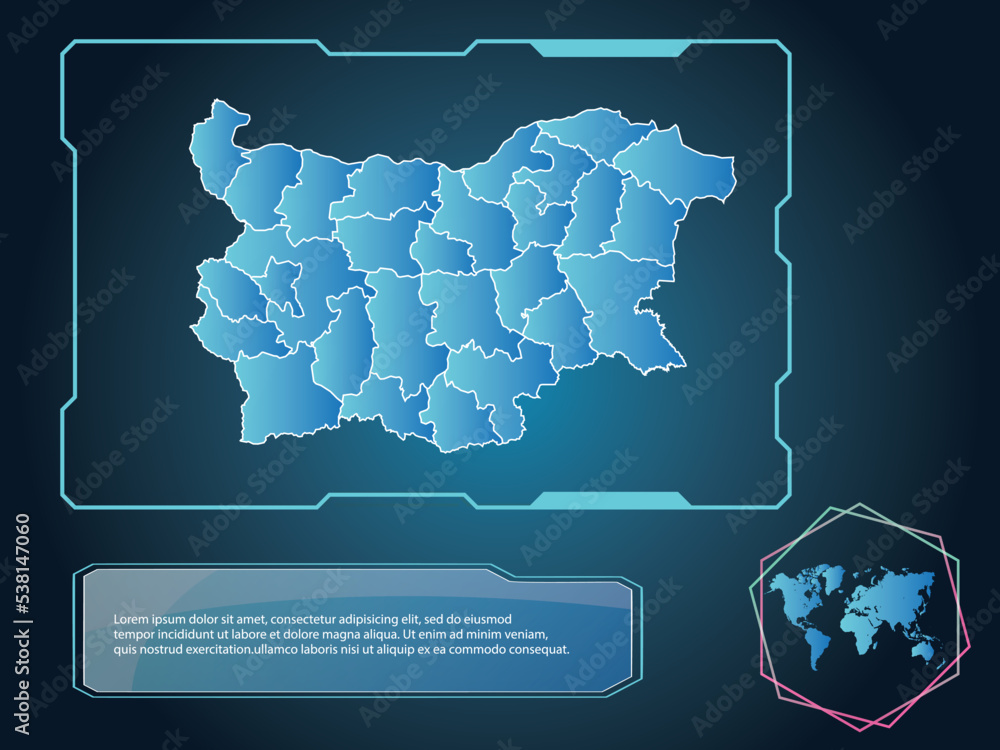Bulgaria Map infographic technology blue Color element collection ...