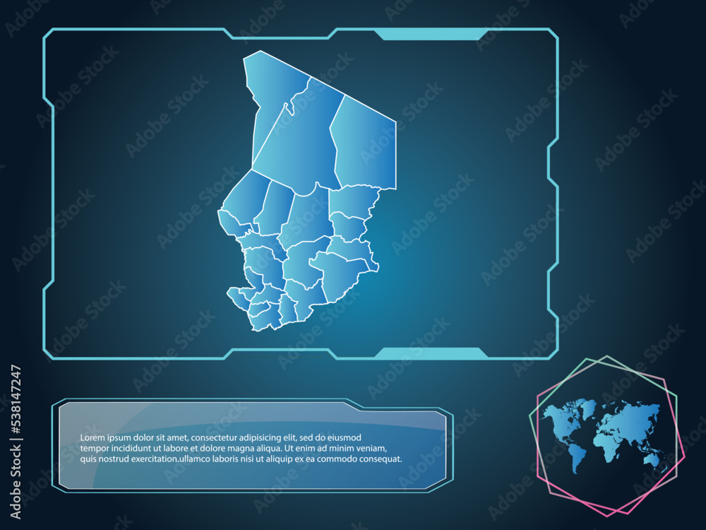 Chad Map infographic technology blue Color element collection ...