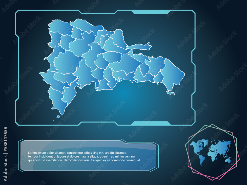 Dominican Republic Map infographic technology blue Color element ...