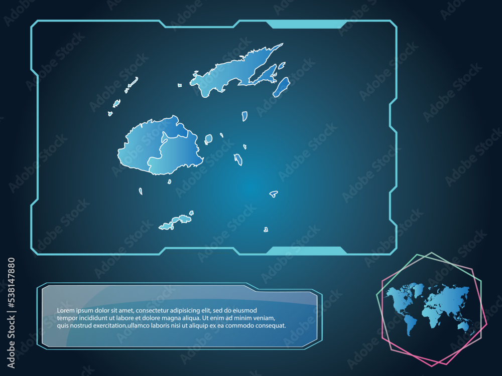 Fiji Map infographic technology blue Color element collection ...