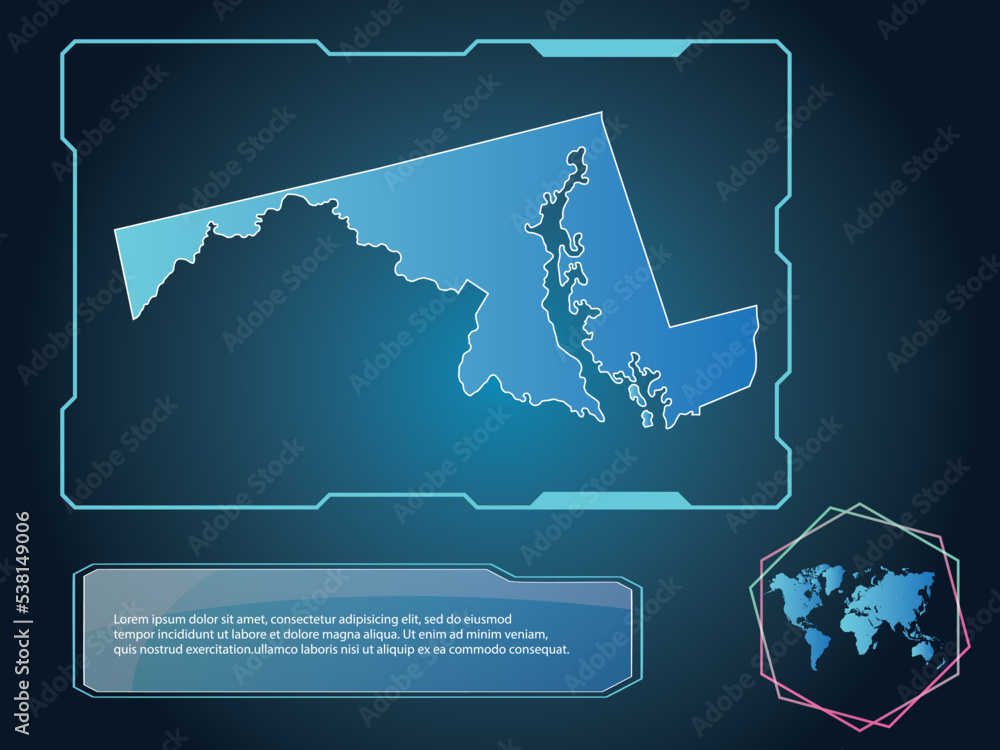 MARYLAND Map infographic technology blue Color element collection ...