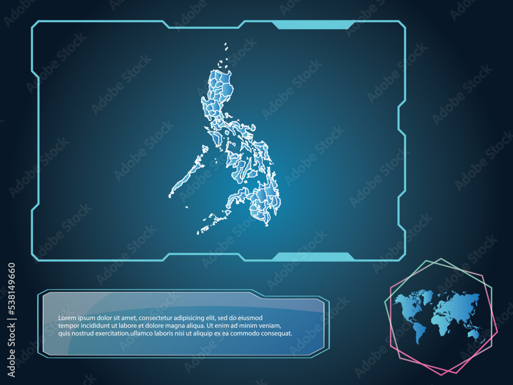 Philippines Map infographic technology blue Color element collection ...