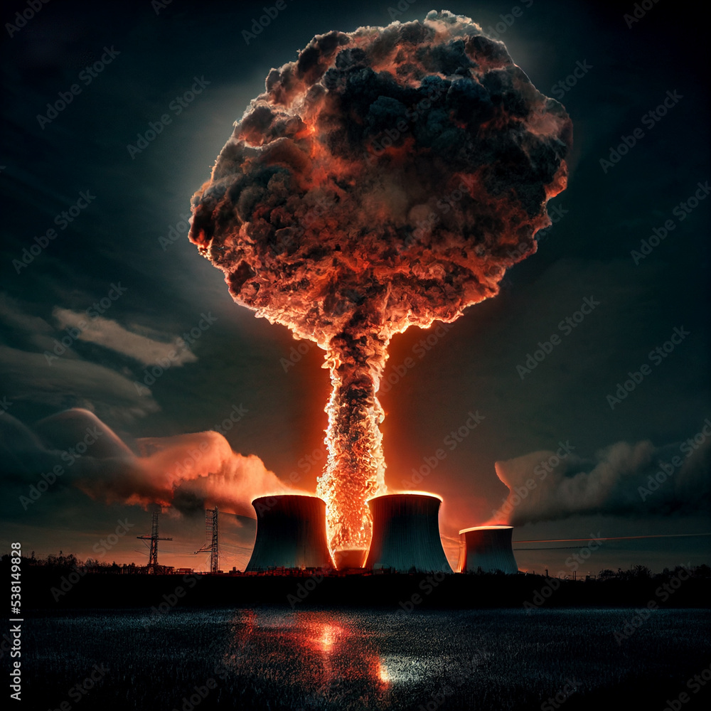The industrial area of the nuclear plant is on fire. The smoke covered ...