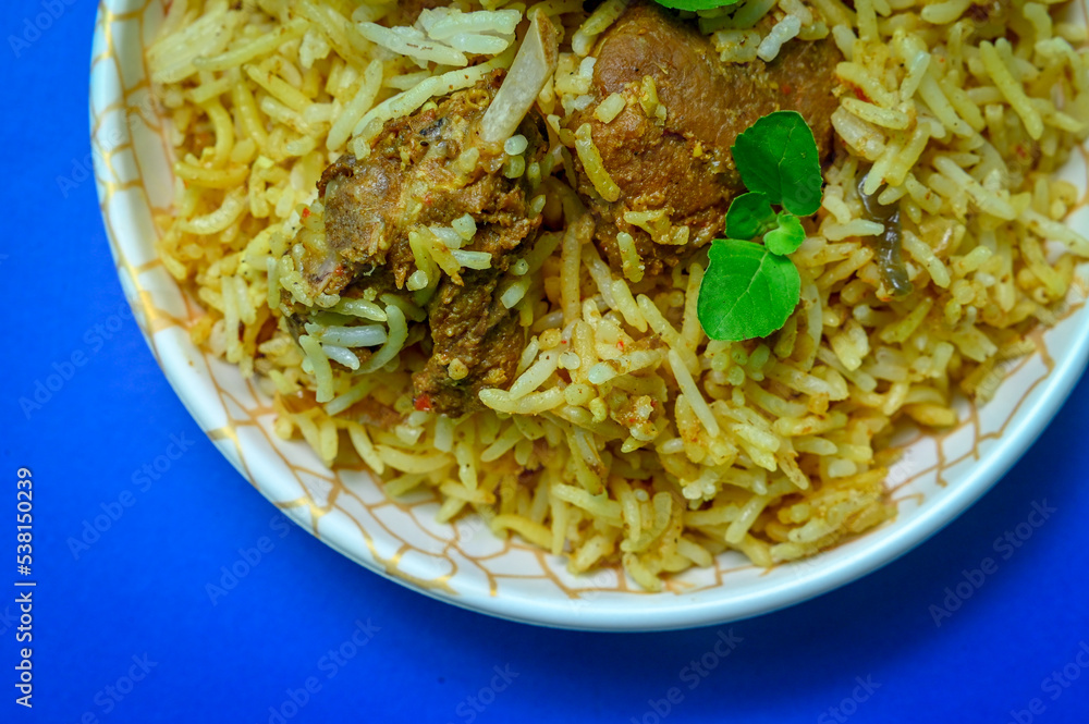 Delicious mutton biryani top view.Biryani rice dish Beautiful Indian ...