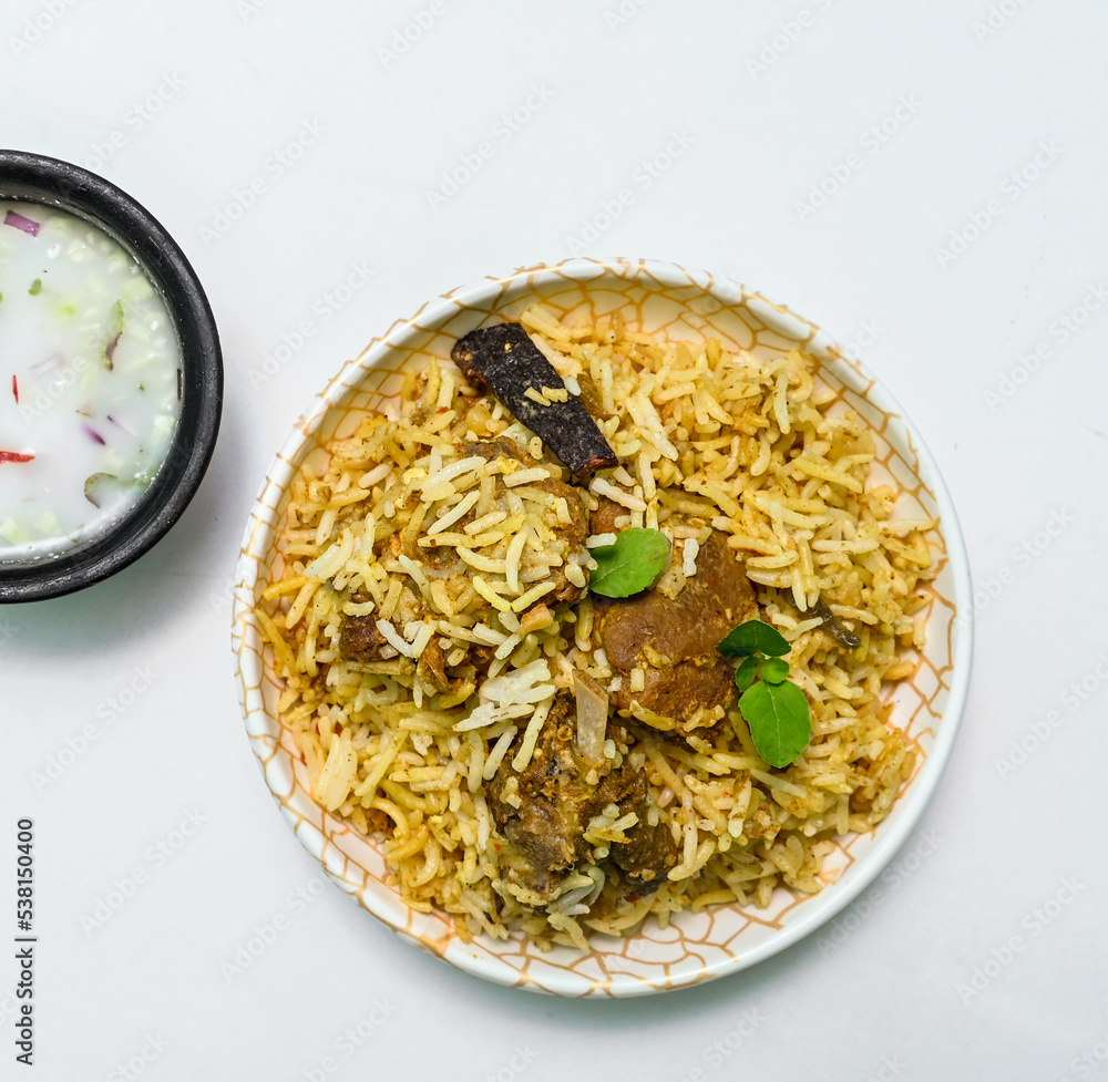 Delicious mutton biryani top view.Biryani rice dish Beautiful Indian ...