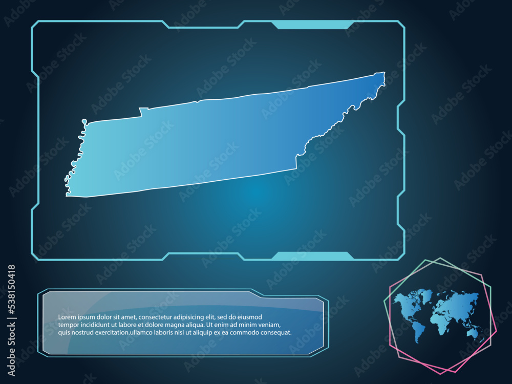 TENNESSEE Map infographic technology blue Color element collection ...