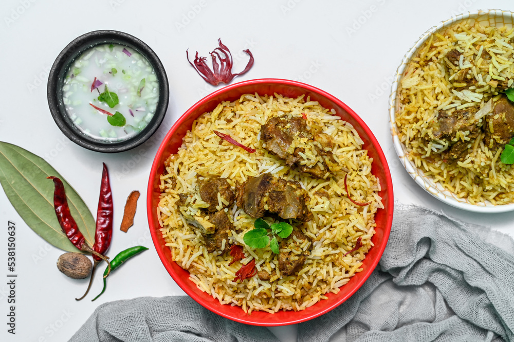 Delicious mutton biryani top view.Biryani rice dish Beautiful Indian ...