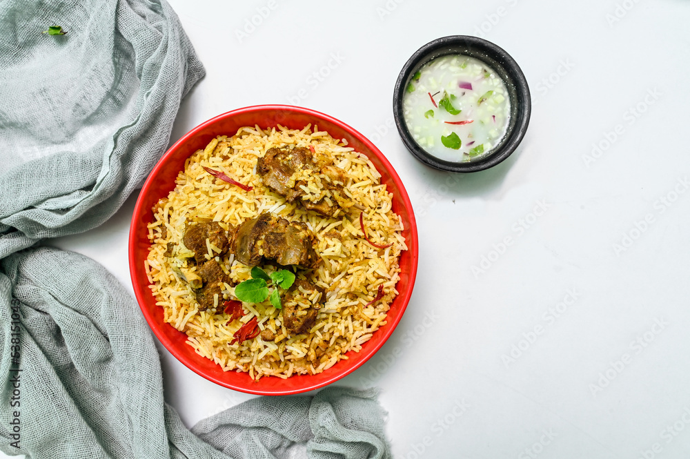 Delicious mutton biryani top view.Biryani rice dish Beautiful Indian ...