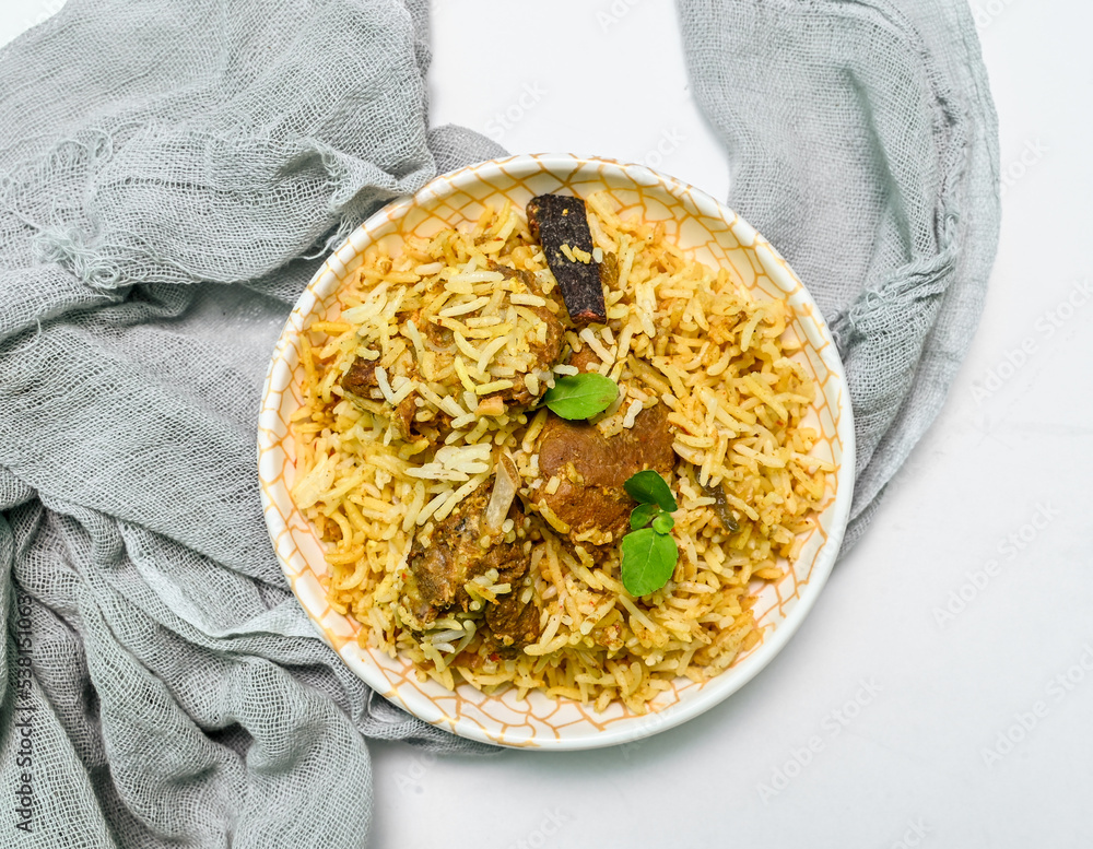 Delicious mutton biryani top view.Biryani rice dish Beautiful Indian ...