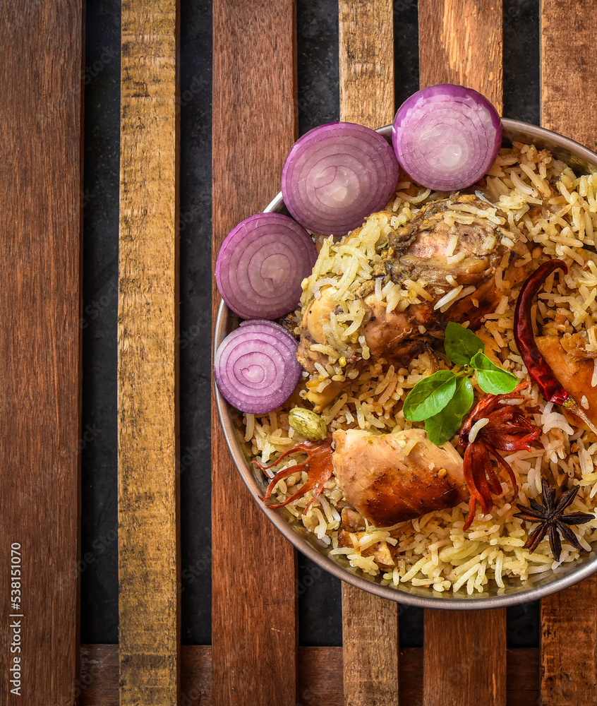 Delicious mutton biryani top view.Biryani rice dish Beautiful Indian ...