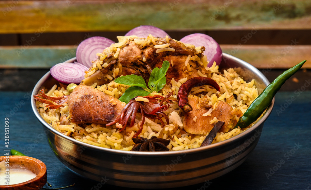 Delicious mutton biryani top view.Biryani rice dish Beautiful Indian ...