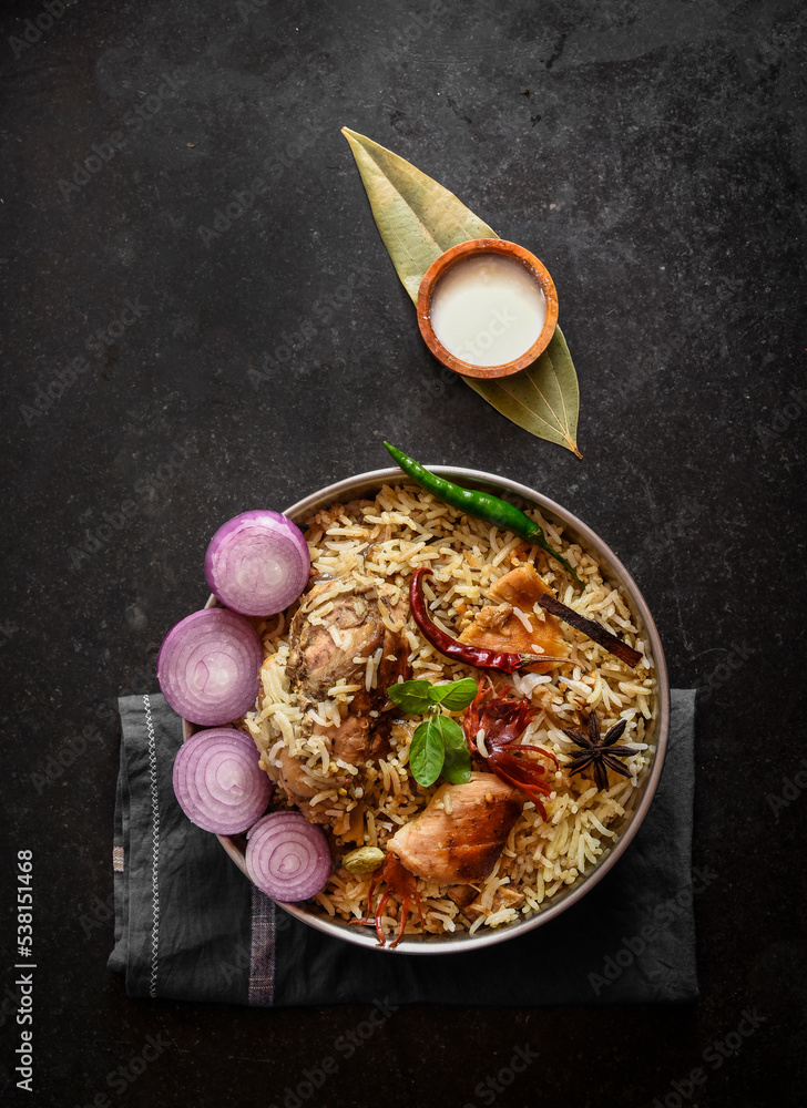 Delicious mutton biryani top view.Biryani rice dish Beautiful Indian ...