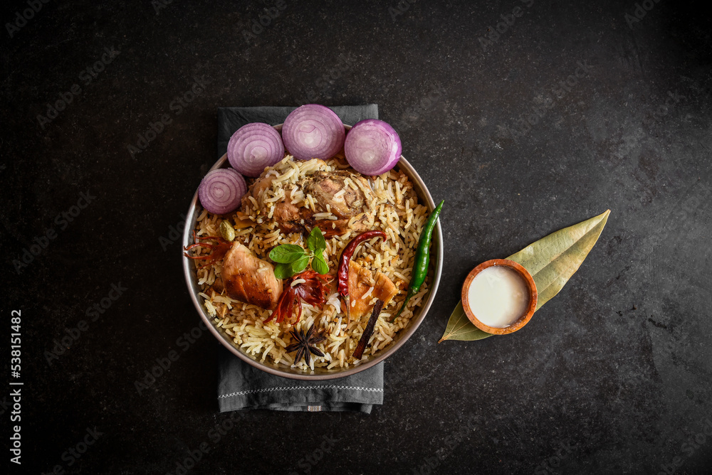 Delicious mutton biryani top view.Biryani rice dish Beautiful Indian ...