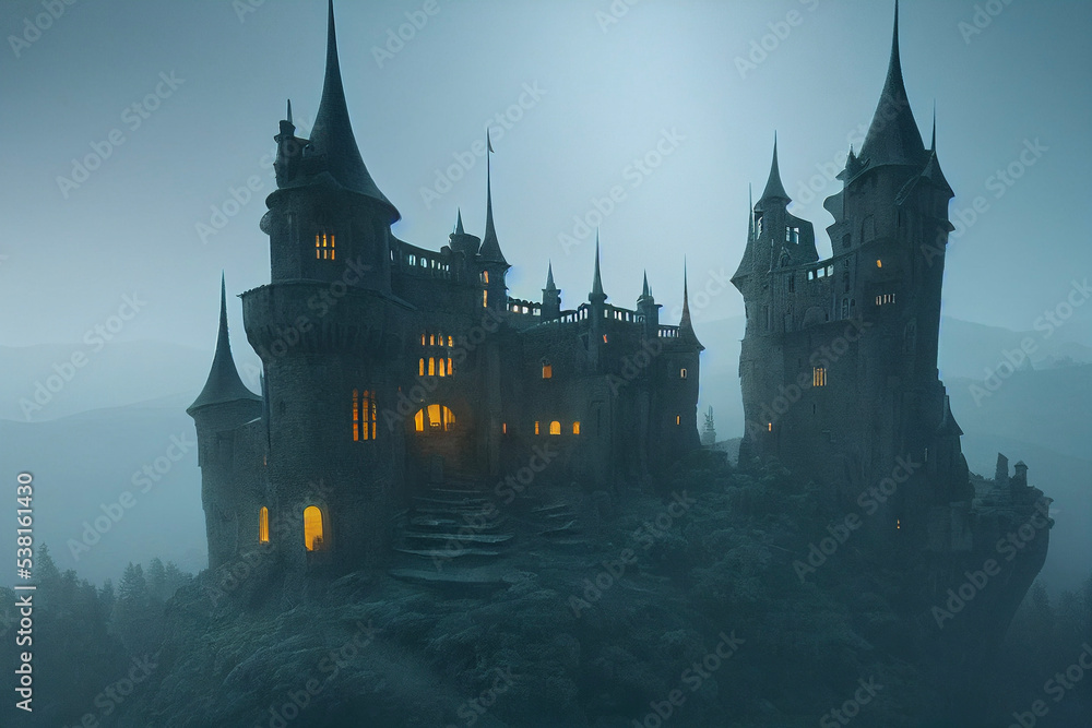 creepy gothic castle Stock Illustration | Adobe Stock