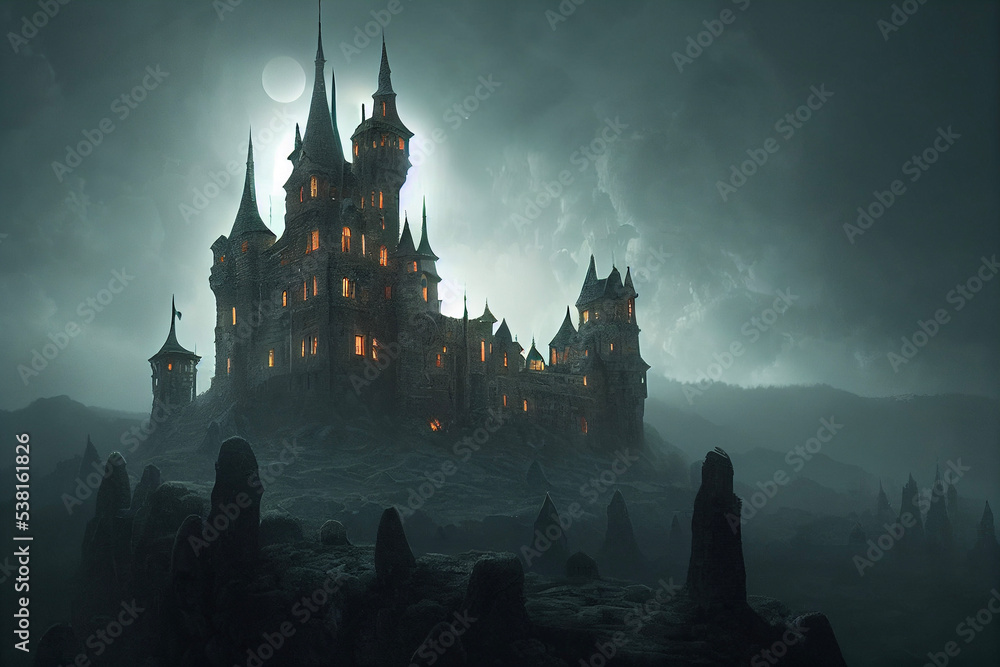 creepy gothic castle Stock Illustration | Adobe Stock
