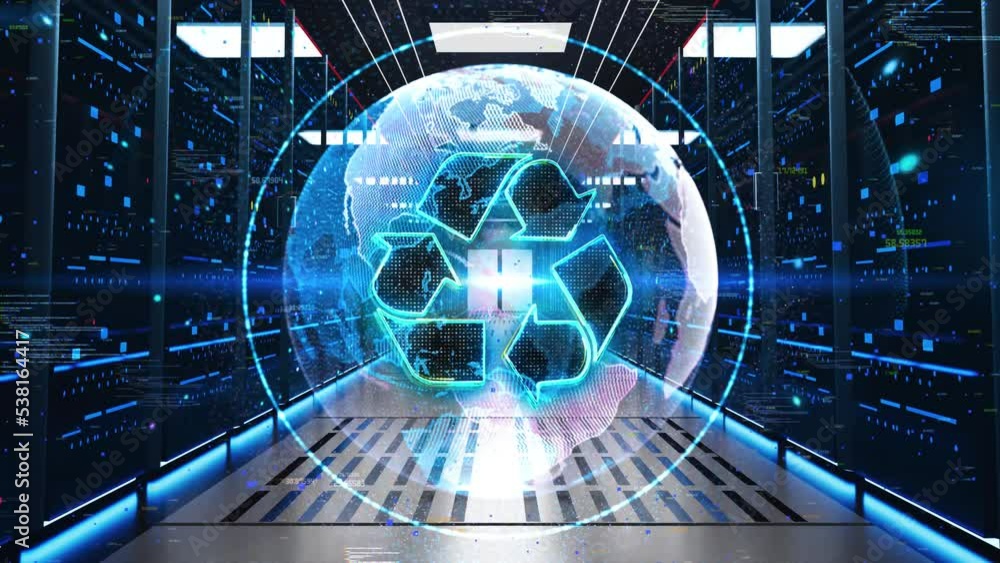 Recycle Icon Moving Through Rack Servers in Data Center. Concept of ...