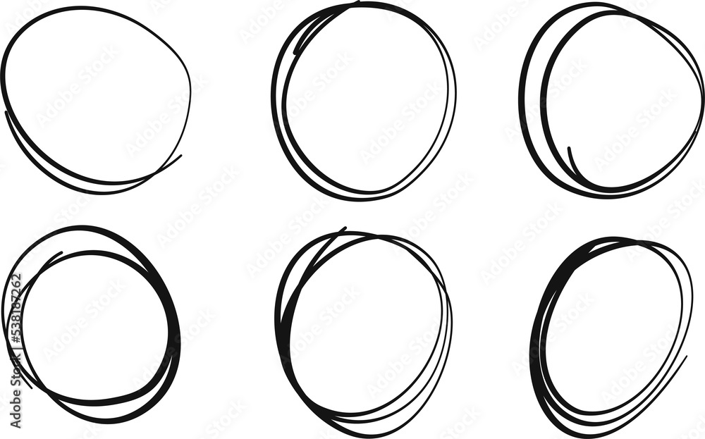 Hand drawn circle line sketch set. Vector circular scribble doodle ...