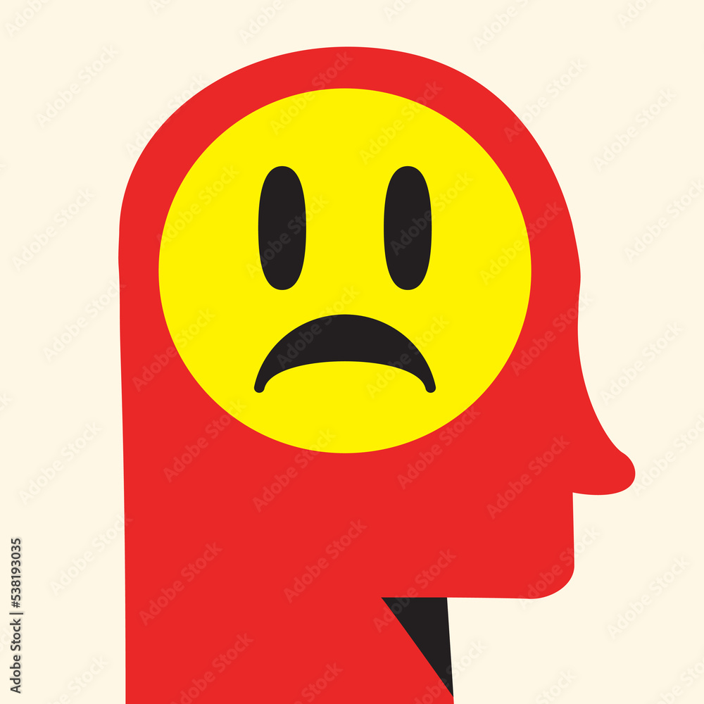 Human head silhouette with sad face. Mental health man feeling problems ...