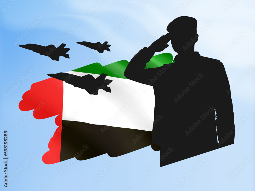 Silhouette of a solider with UAE flag Stock Vector | Adobe Stock