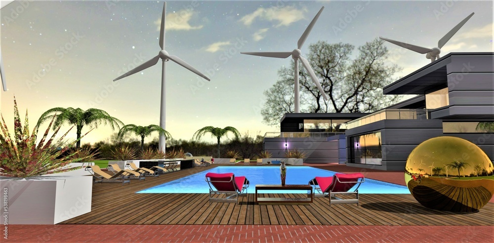 The design of a recreation area around an illuminated pool in the ...