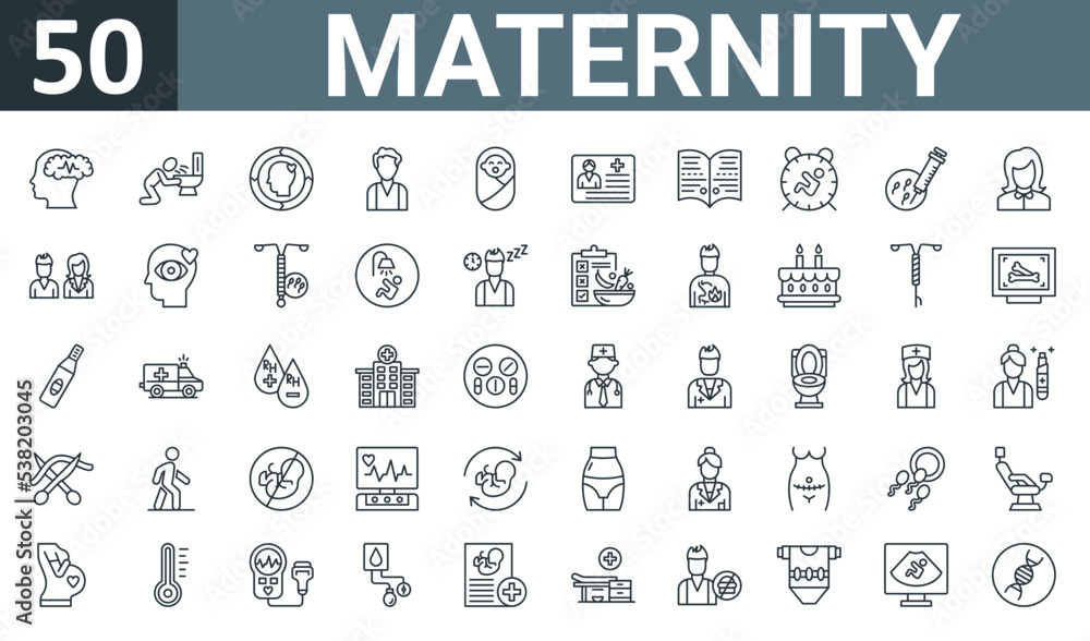 set of 50 outline web maternity icons such as mood swings, nausea ...