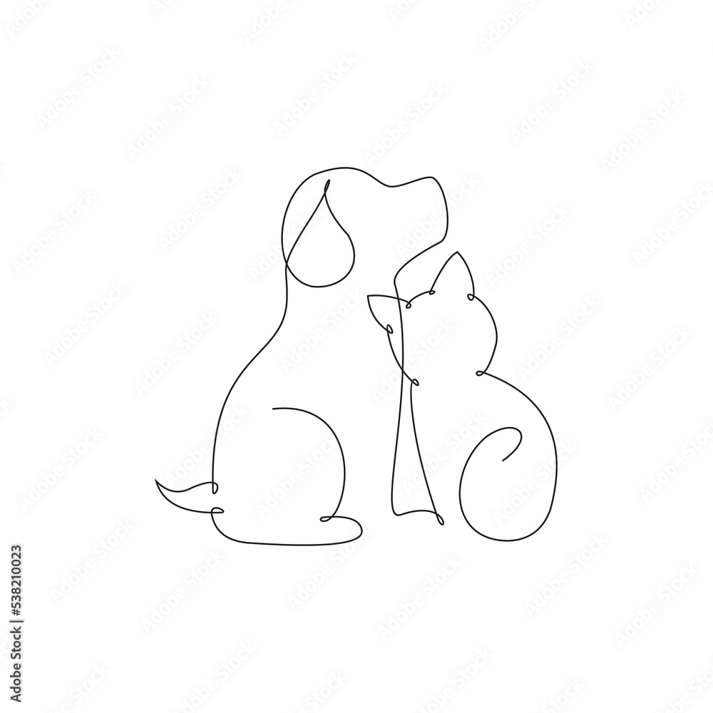continuous line drawing of dog and cat Stock Vector | Adobe Stock