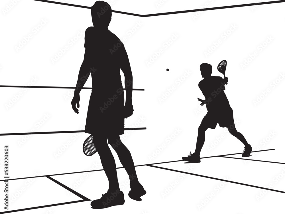 Squash players playing a match vector Black silhouettes of squash ...
