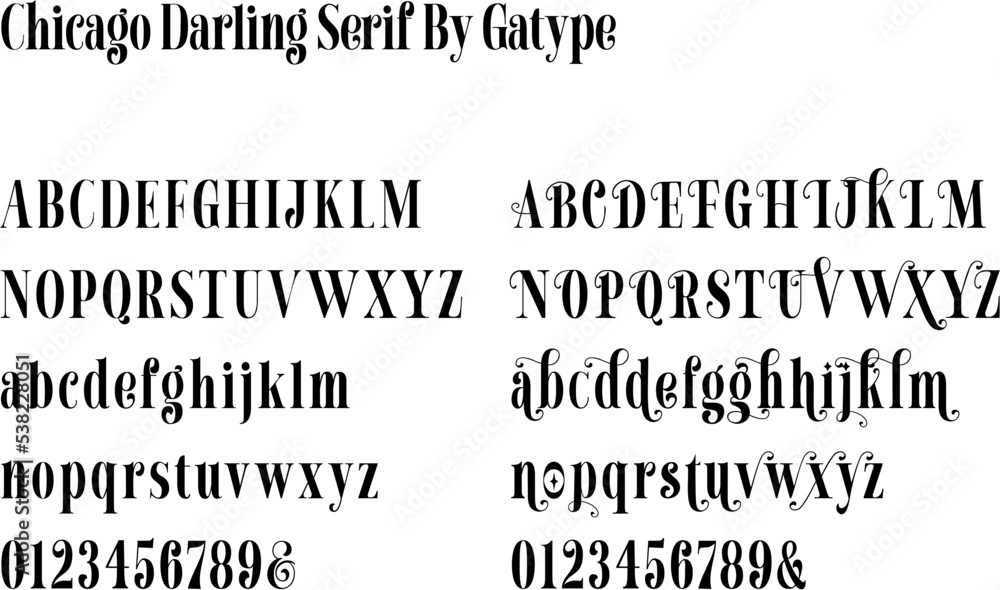 Elegant serif font alphabet typeface font number and ampersand ...