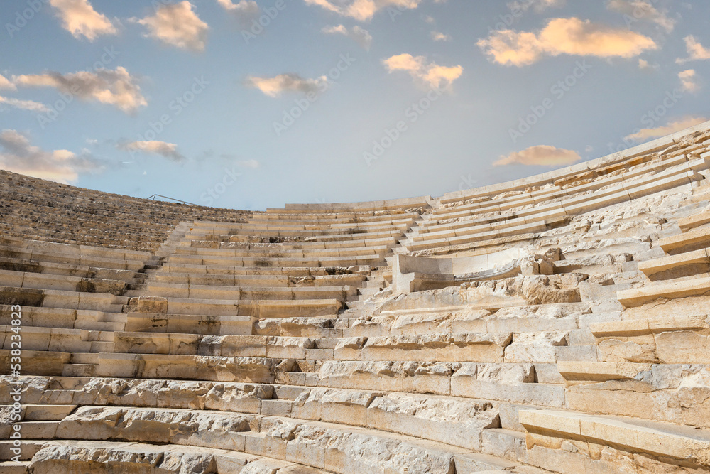 Greek and Roman style amphitheater seat and architectural detail ...