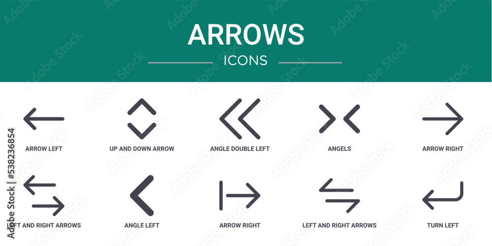 Vetor de set of 10 outline web arrows icons such as arrow left, up and ...
