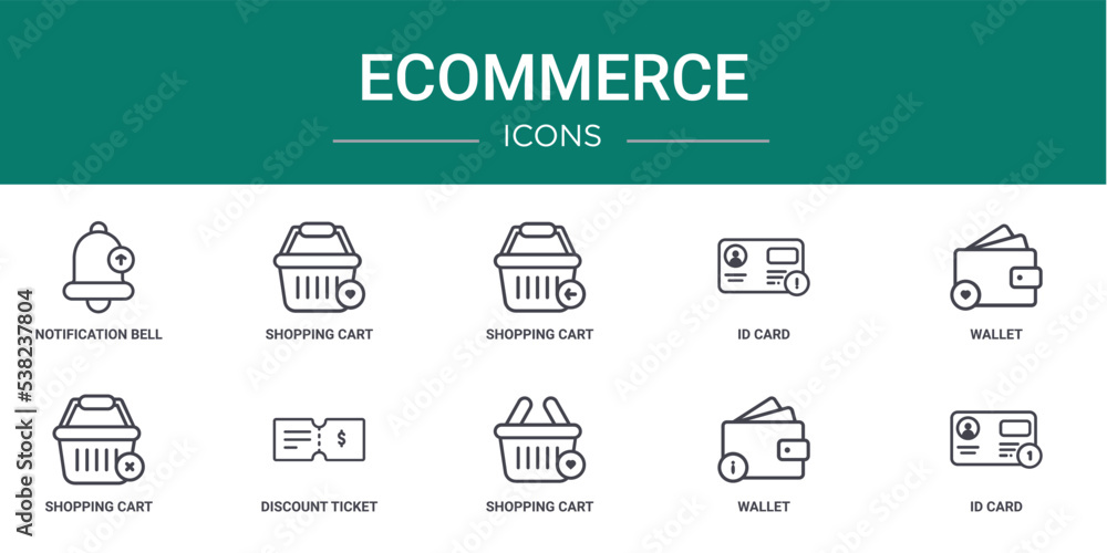 Vetor do Stock: set of 10 outline web ecommerce icons such as notification bell, shopping cart ...